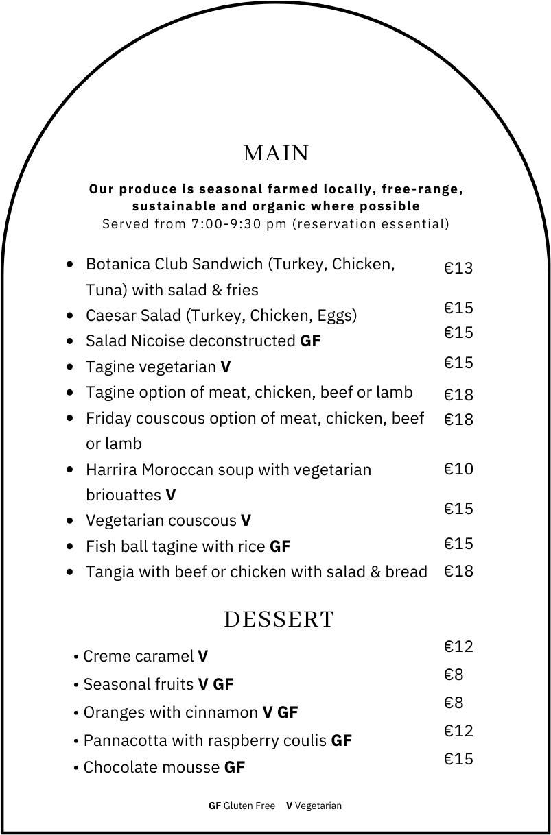 Menu - Riad Botanica